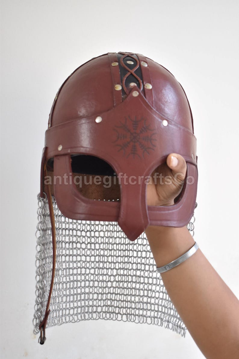 Handcrafted Viking Leather Helmet With Chainmail – Norse-style ...