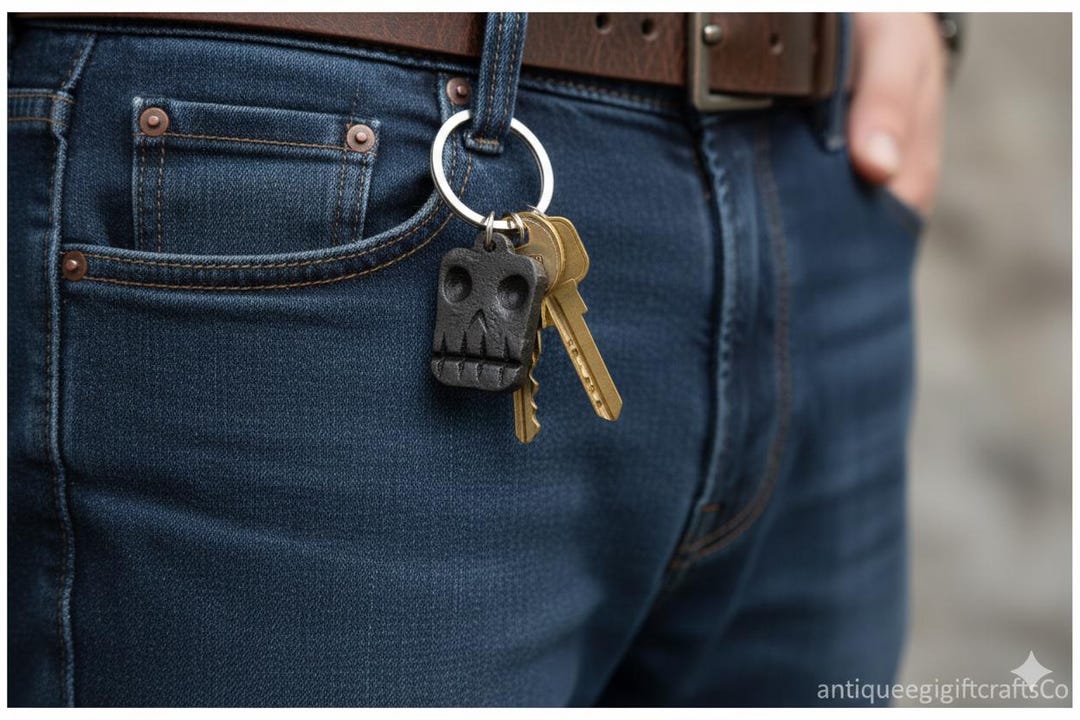 Handcrafted Iron Skull Key Ring | Rustic Keychain | Gothic Style Bag ...