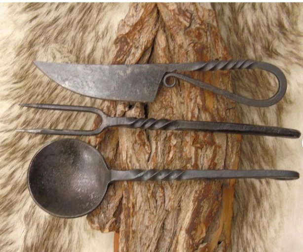 Hand Forged Medieval Cutlery Set With Sued Pouch. - Etsy