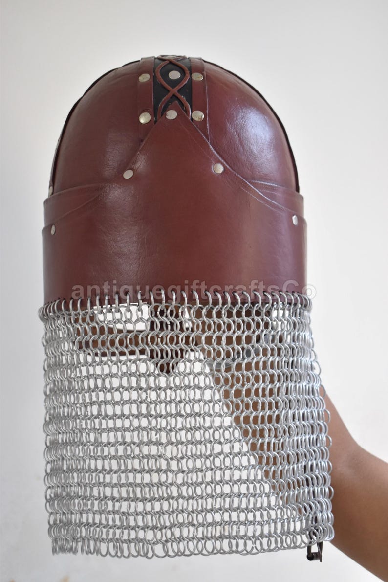 Handcrafted Viking Leather Helmet With Chainmail – Norse-style ...
