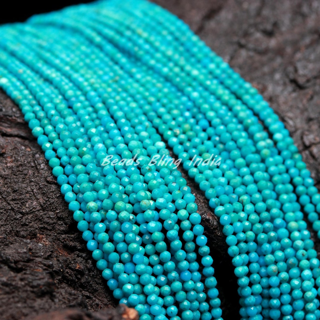 Genuine Arizona TURQUOISE Round Beads, 2 Mm Turquoise Micro Faceted ...