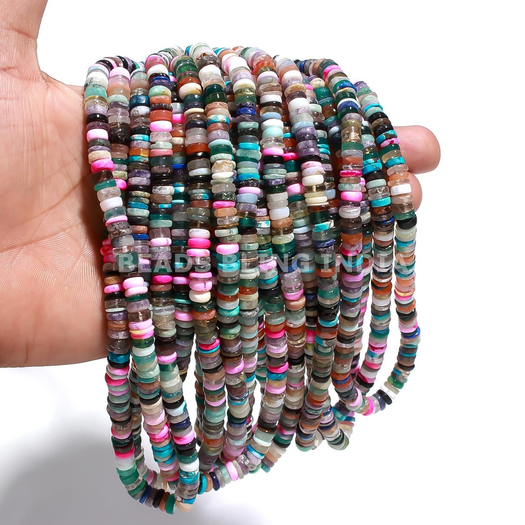Natural Multi Disco Smooth Heishi Disc Tyre Shape Beads, 16 Inches 6 ...