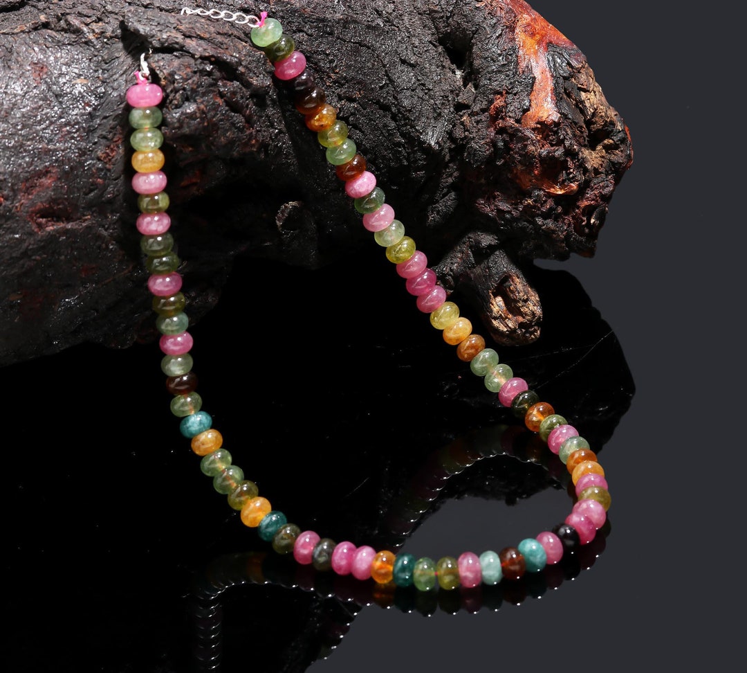 Multi Tourmaline Quartz Beaded Choker, Sterling Silver Boho Necklace - Etsy