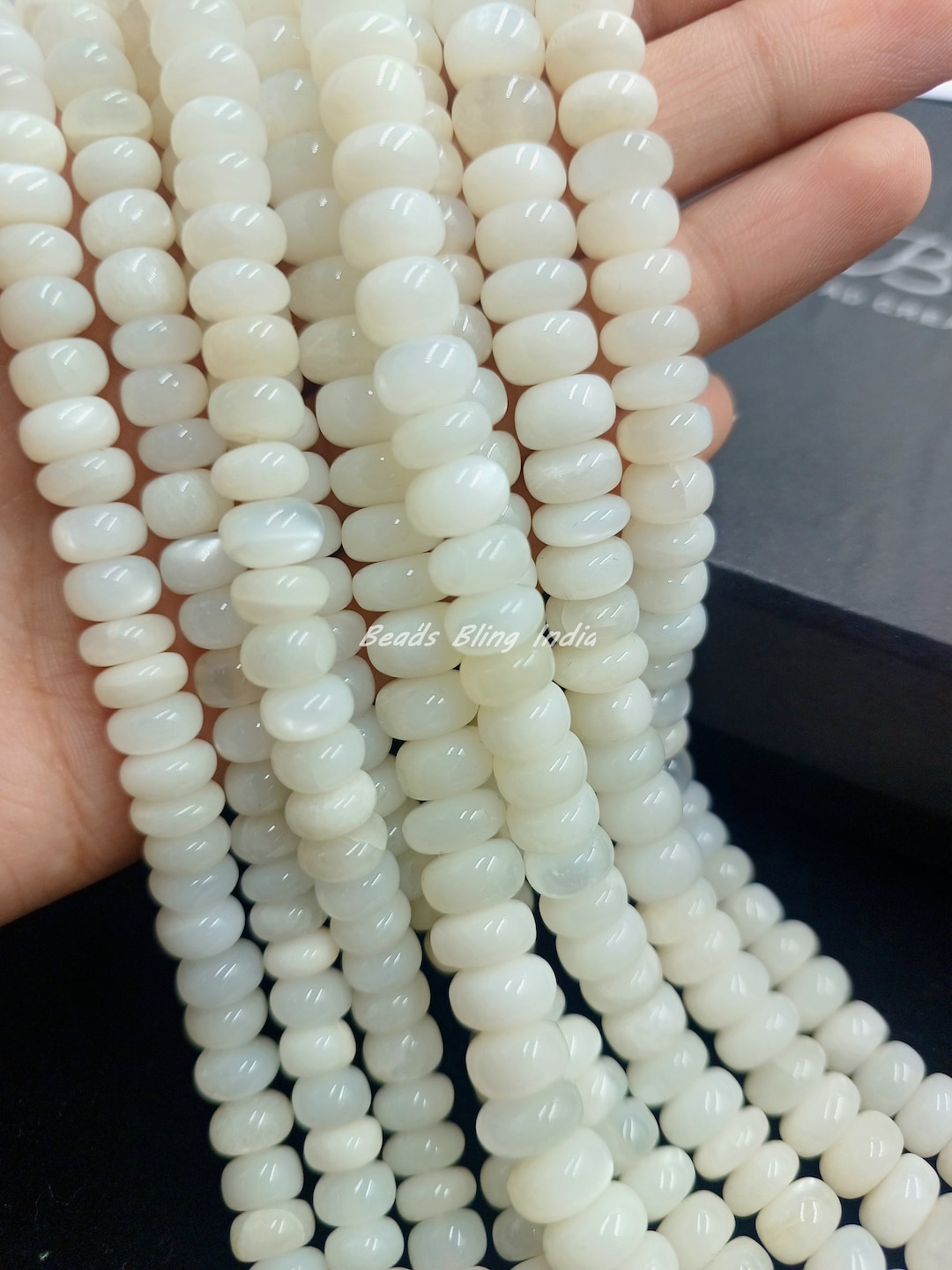 AAA Natural White Moonstone Quartz Smooth Rondelle Beads, 8mm Moonstone ...