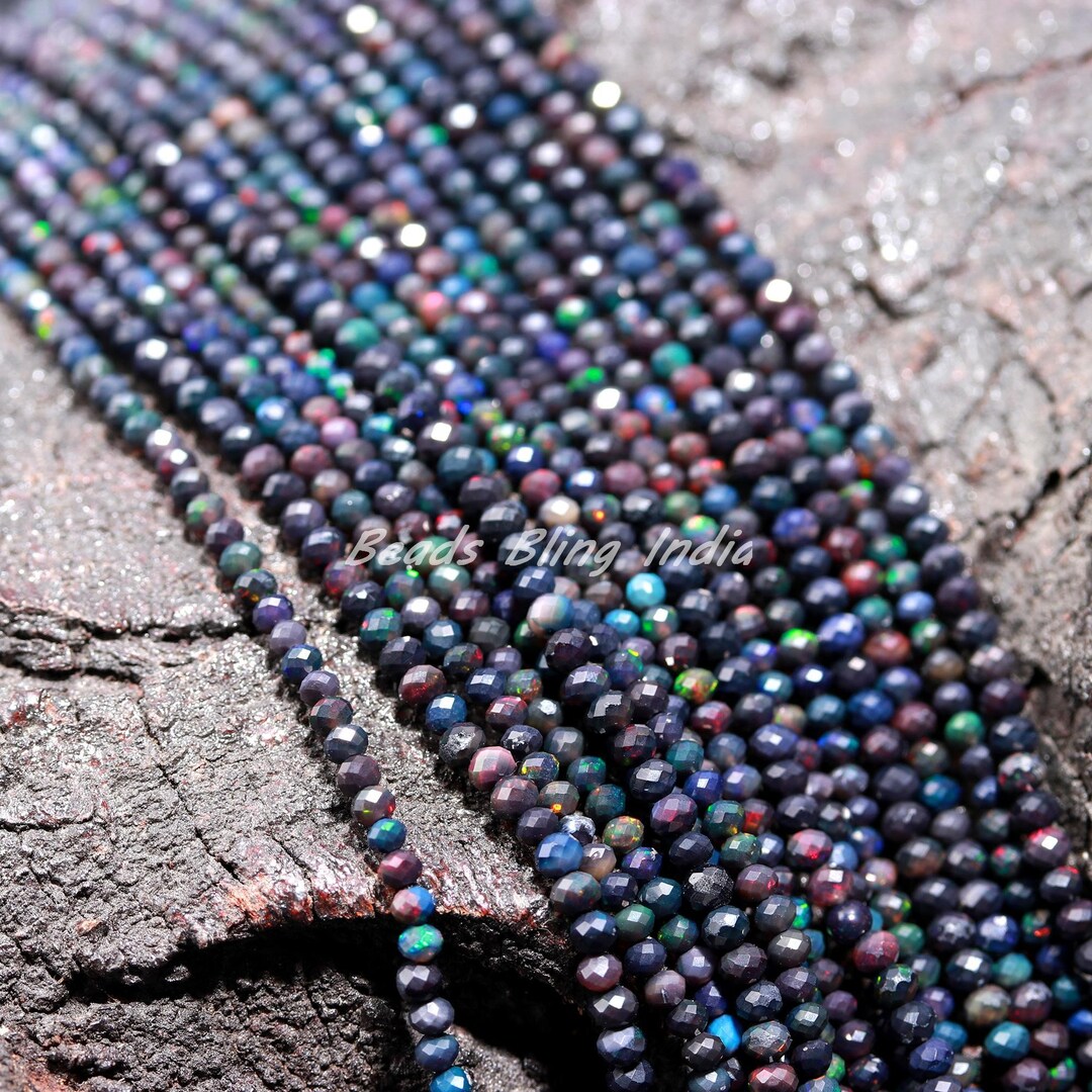 Black ETHIOPIAN Opal Micro Cut Faceted Round Beads, AAA Natural Welo ...