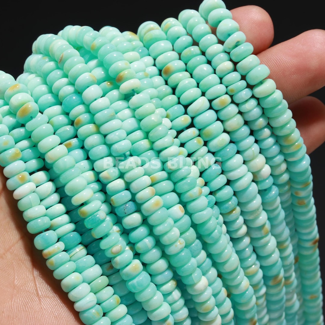 Peru Blue Opal Rondelle Beads, Smooth Gemstone Strand, 6-7mm - Etsy