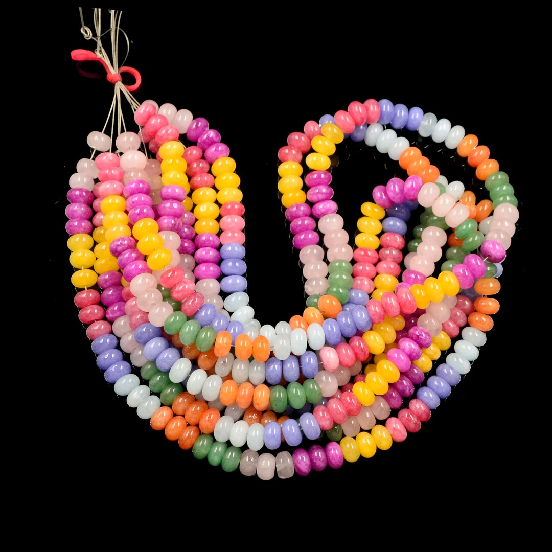 Rainbow Color Quartz Smooth Rondelle Gemstone Beads, 16" Multicolor ...
