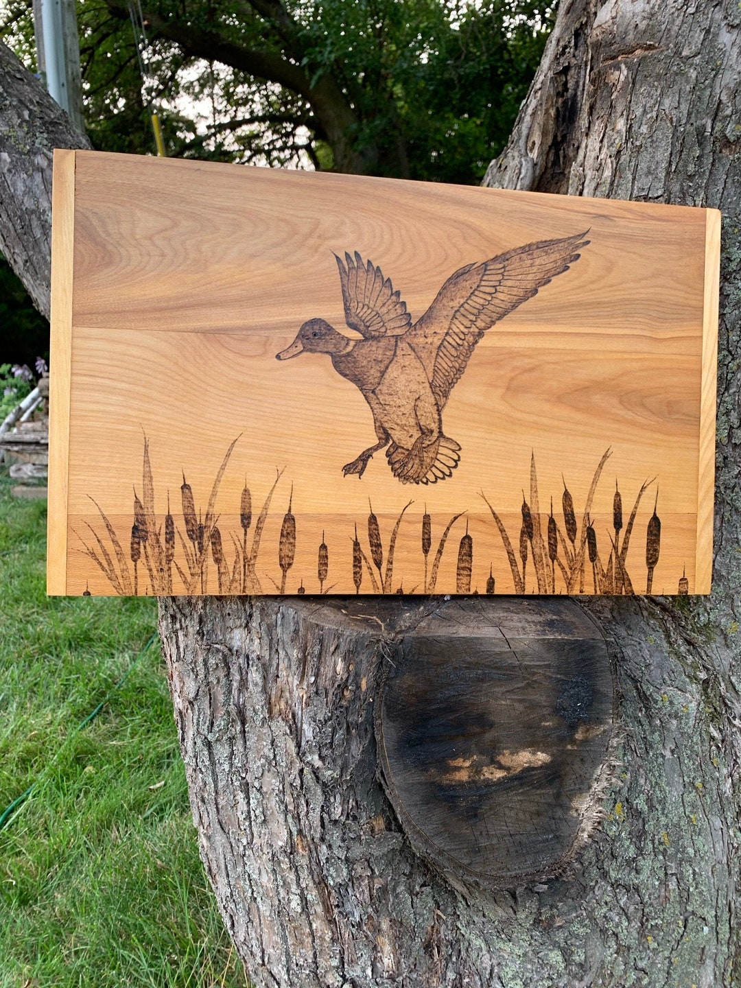 Mallard Over Cattails (cutting Board) - Wood Burning - Etsy