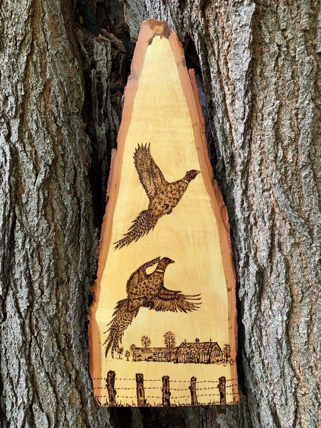 Pheasants Over Barn - Wood Burning - Etsy