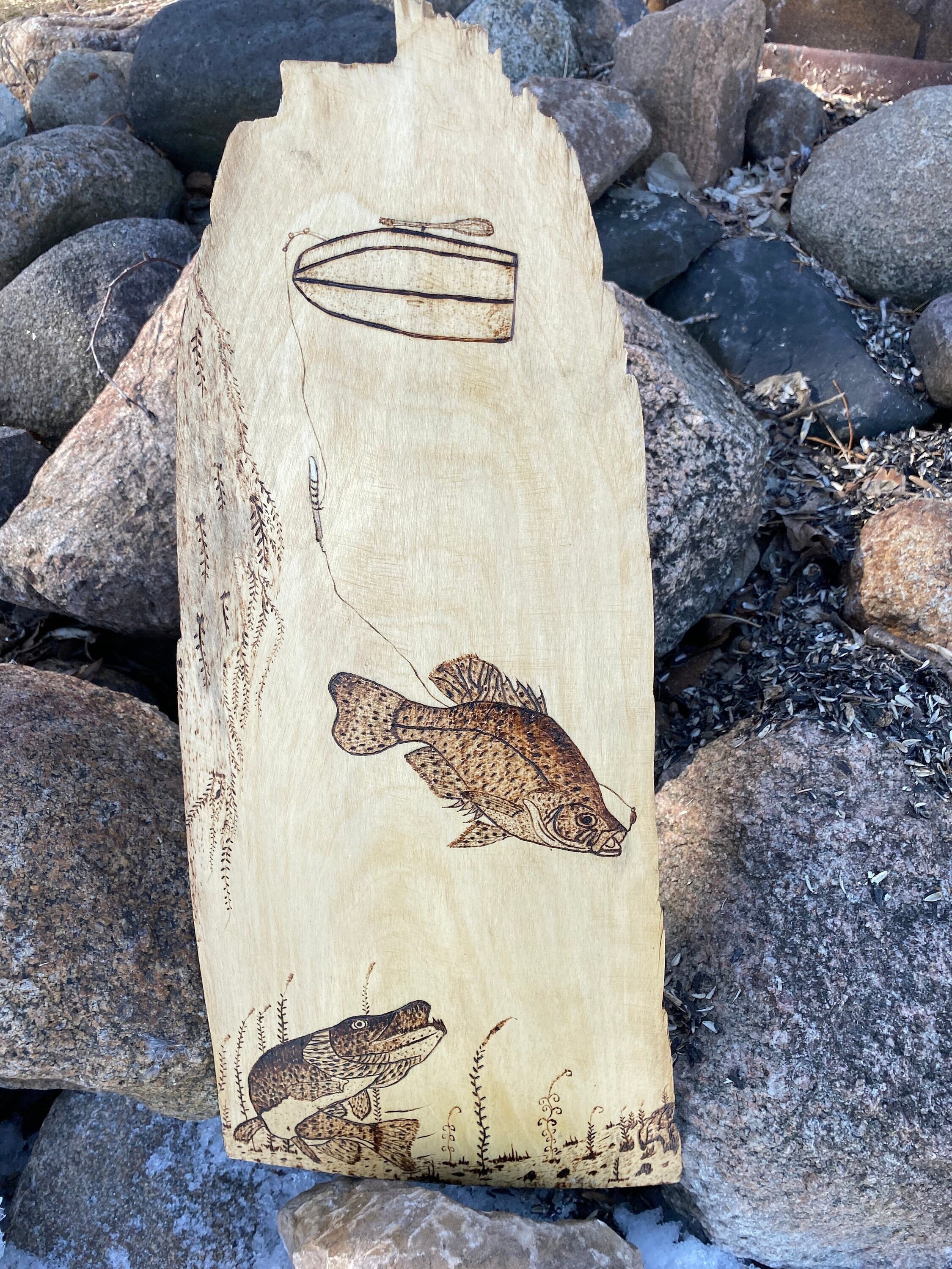 Crappie on Line Under Boat With Northern - Wood Burning - Etsy