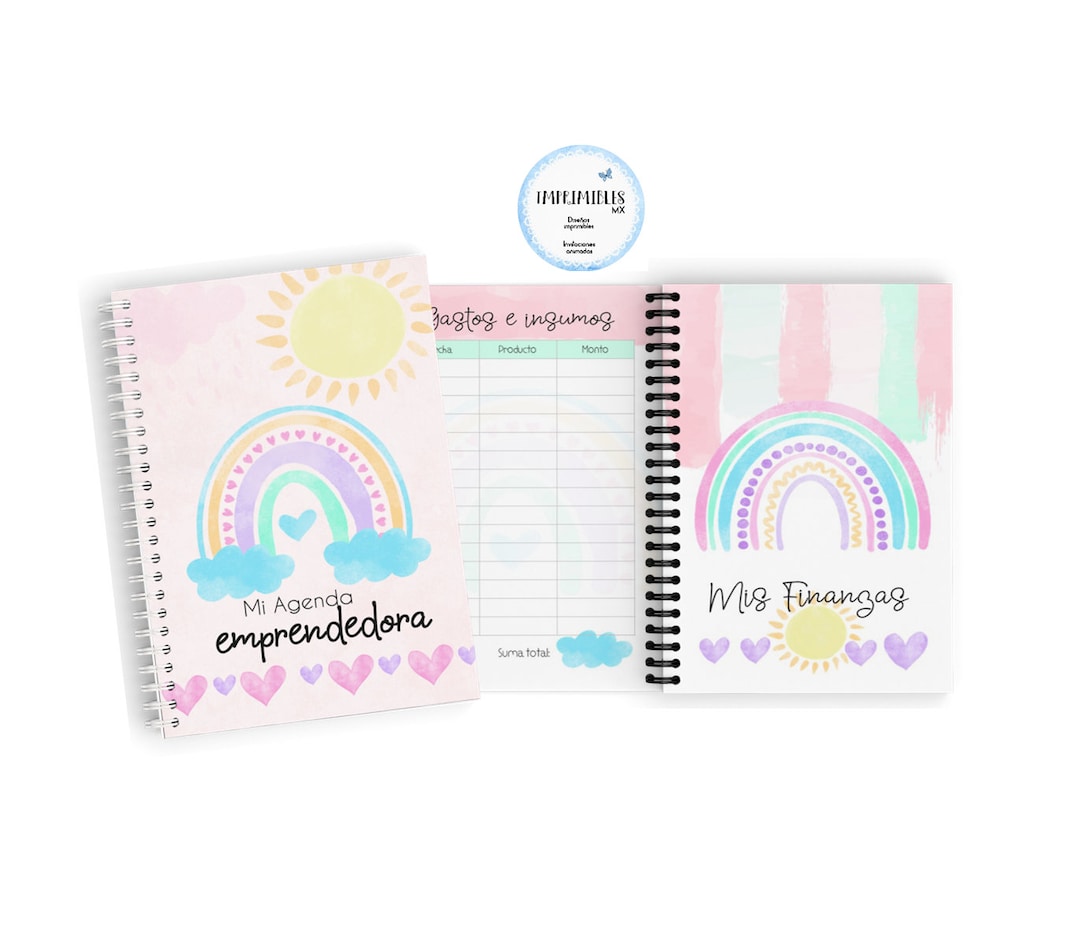 PDF File Entrepreneurial Agenda Rainbow Watercolor Printable Half ...