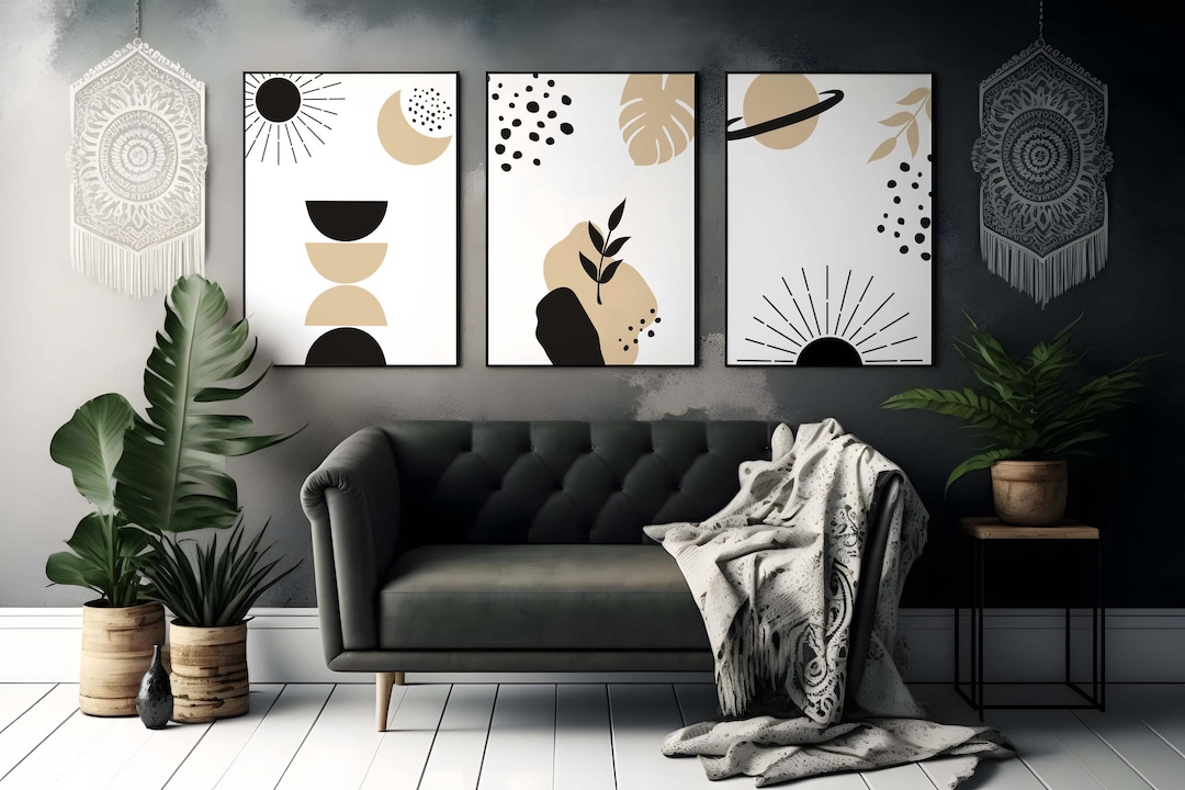 Set of 3 Boho Digital Posters in Black and Beige Tones | Printable ...