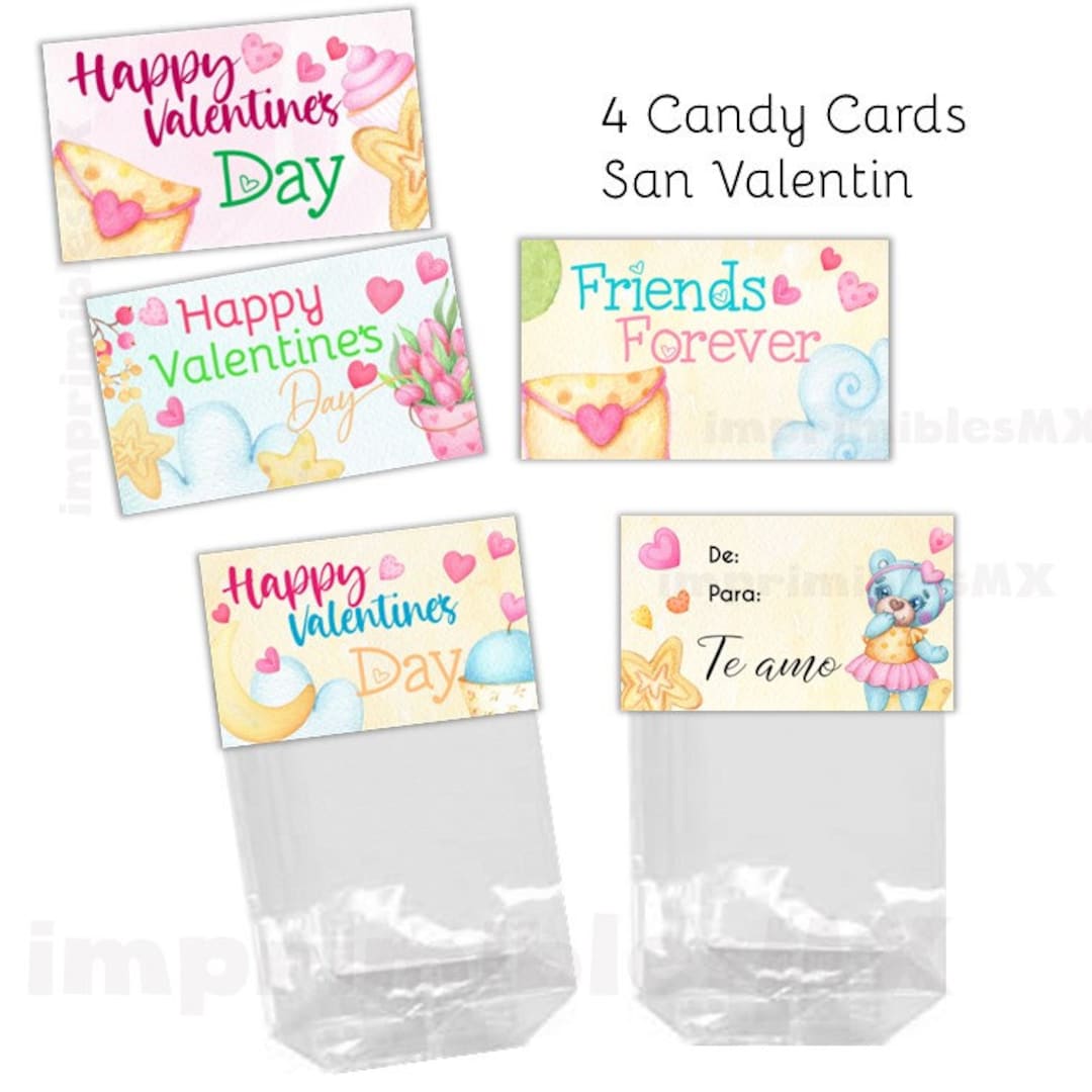 4 Candy Cards Valentine's Day Printable Editable Candy Bag Label ...