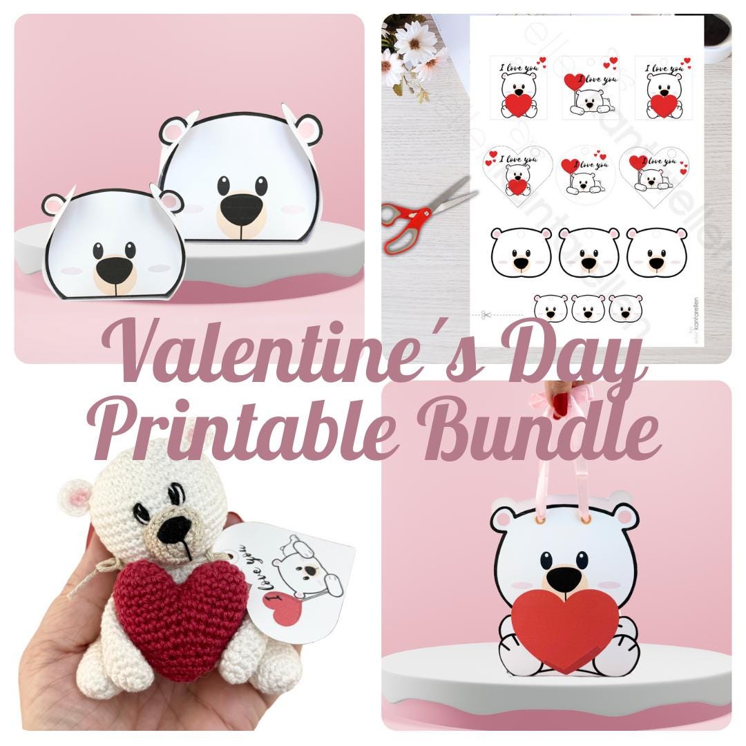 Super Cute Valentine's Bear Gift Box/bag Templates Bundle - Etsy
