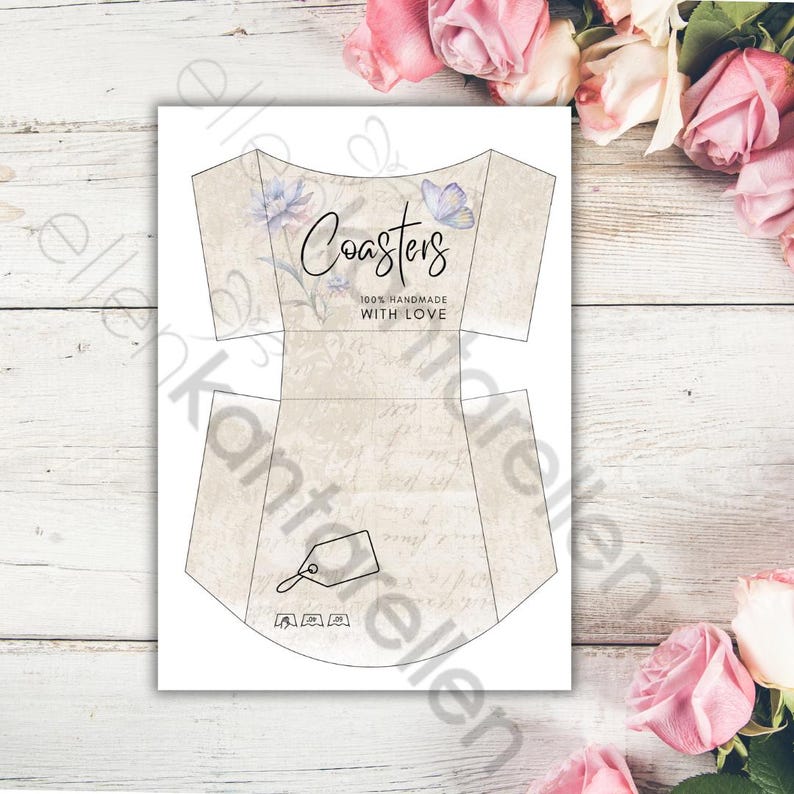 Template for Handmade Coaster Packaging - Etsy