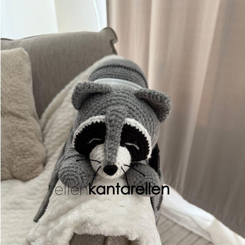 Crochet Pattern Raccoon Sofa Organizer, Arm Rest Organizer, Couch Caddy ...