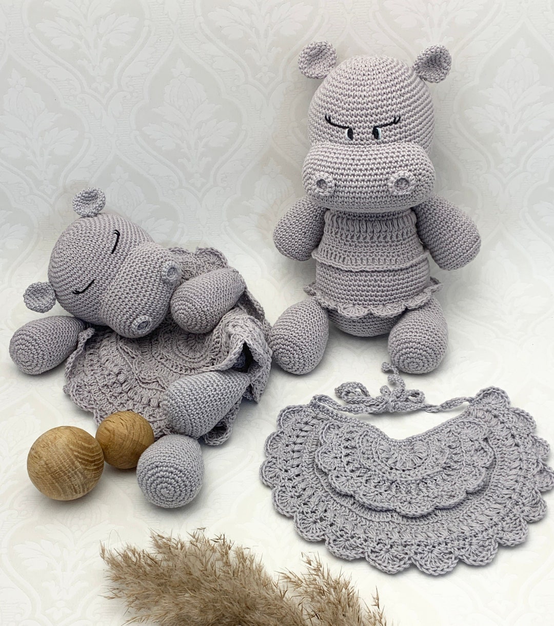 Crochet Pattern Giftset Hippo, Comforter Blanket, Pacifier Holder and ...