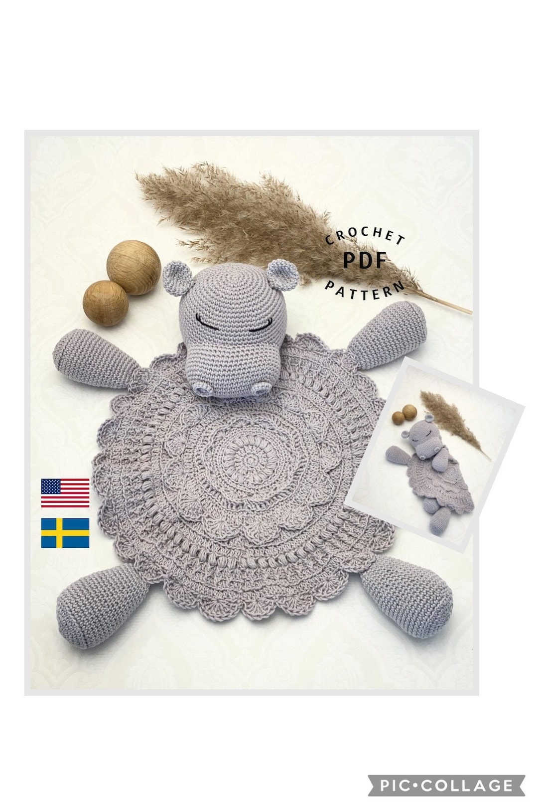 Crochet Pattern Cute Hippo Comforter Blanket, Mönster Virkad ...