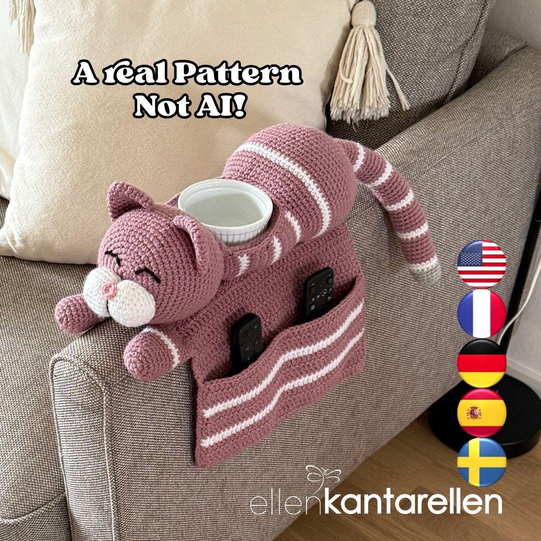 Crochet Cat Sofa Organizer Pattern, Arm Rest Organizer, Couch Caddy PDF ...