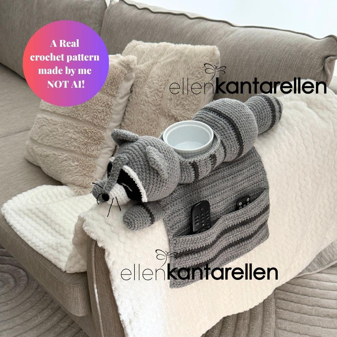 Crochet Pattern Raccoon Sofa Organizer, Arm Rest Organizer, Couch Caddy ...