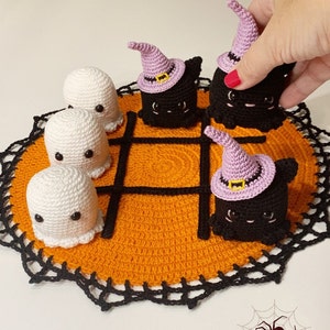 Crochet Halloween Tic Tac Toe Pattern, Ghosts & Witch Cats (PDF) - Etsy