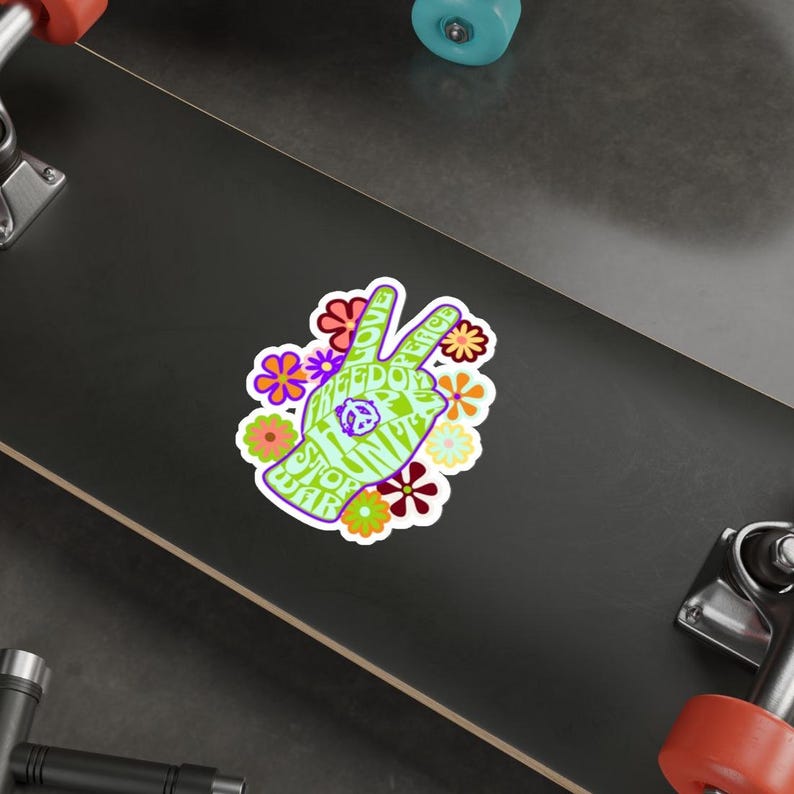 60s Style Peace Die-cut Stickers. Colorful Fun Stickers With Flowers ...