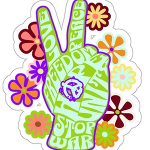 60s Style Peace Die-cut Stickers. Colorful Fun Stickers With Flowers ...