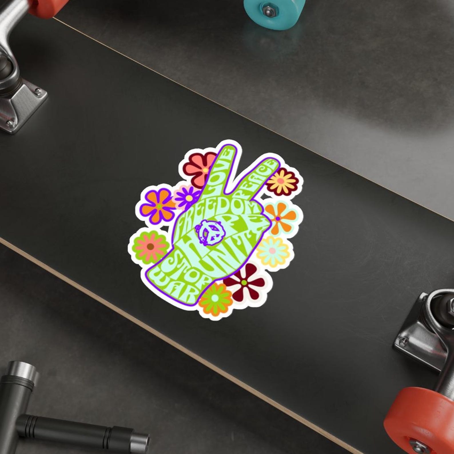 60s Style Peace Die-cut Stickers. Colorful Fun Stickers With Flowers ...
