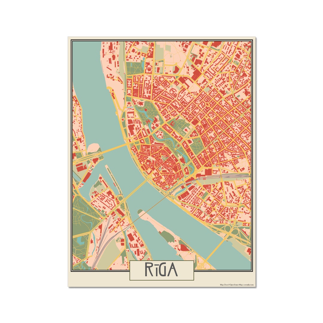 Retro Style Map of Riga - Etsy