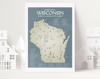 Wisconsin State Park Map Checklist - Etsy