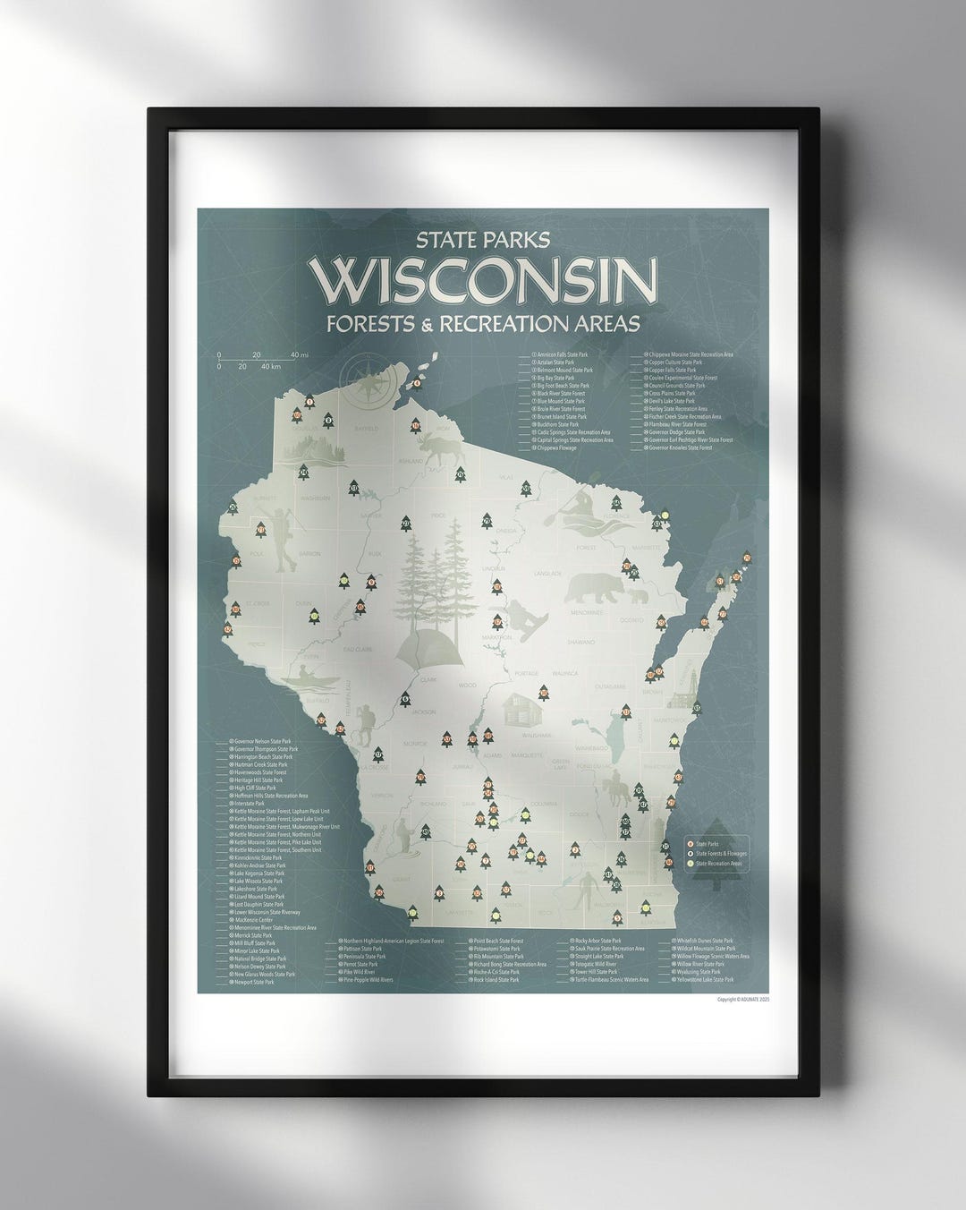 Wisconsin State Park Map Checklist (print Only) - Etsy