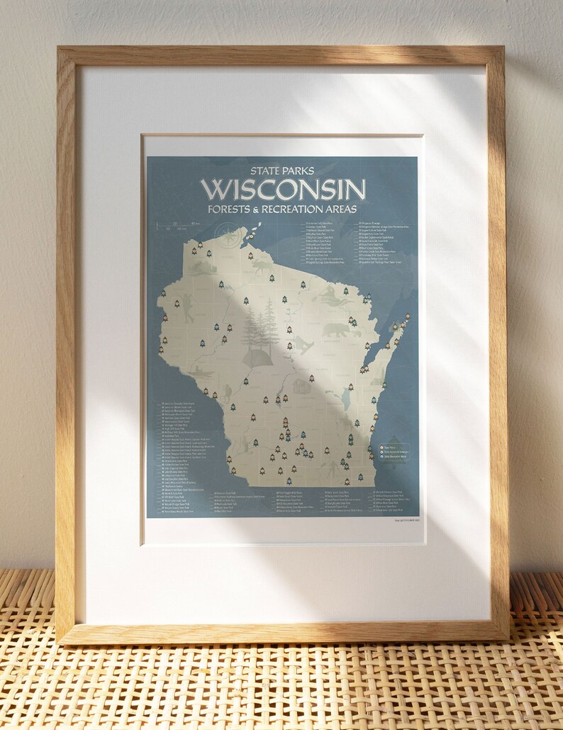 Wisconsin State Park Map Checklist print Only - Etsy