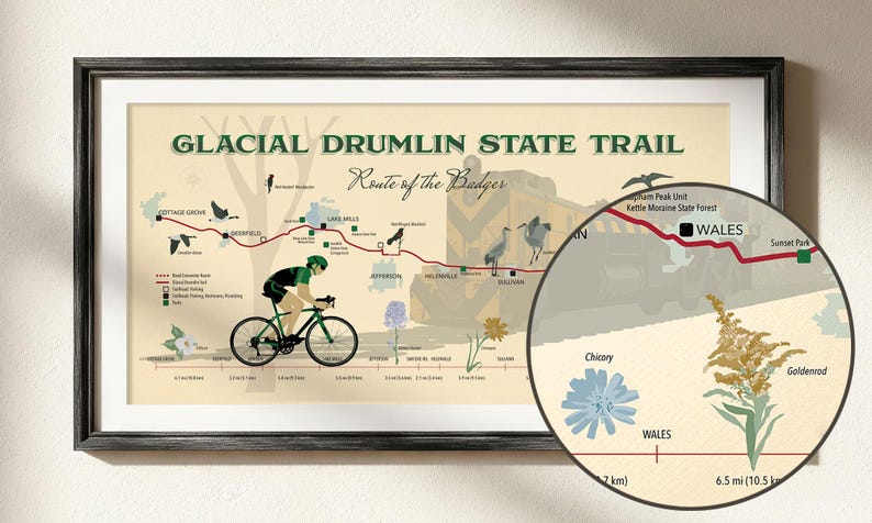 Wisconsin Glacial Drumlin State Trail Map (print Only) - Etsy