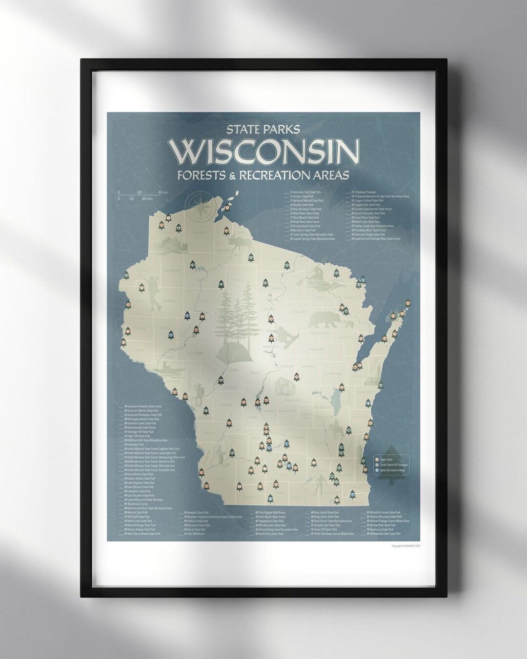 Wisconsin State Park Map Checklist (print Only) - Etsy Ireland