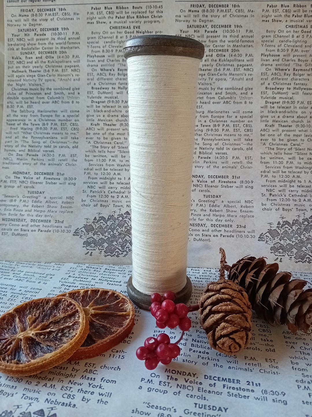 Vintage Wooden Bobbin With Original Cream Thread. Sewing Gift. - Etsy