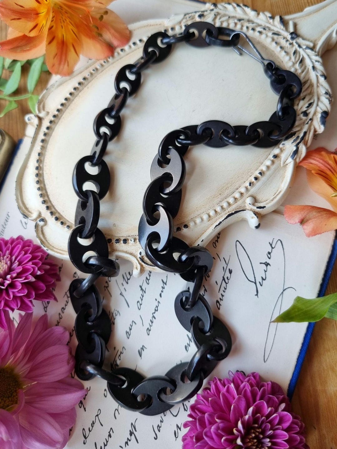 Antique Victorian Black Vulcanite Bead Mariner Link Chain Necklace - Etsy