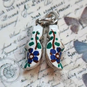 Vintage 835 Silver Blue and White Flower Enamel Dutch Clogs Shoes - Etsy