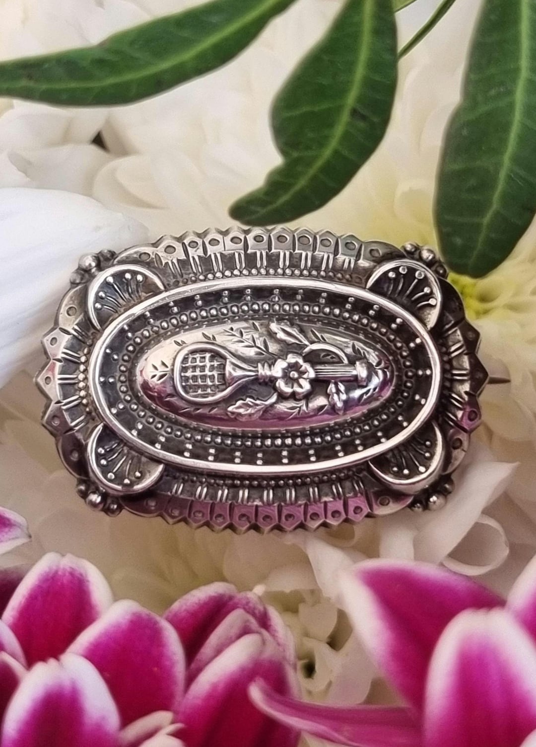 Antique Sterling Silver Badminton Racket Locket Brooch - 1890 ...