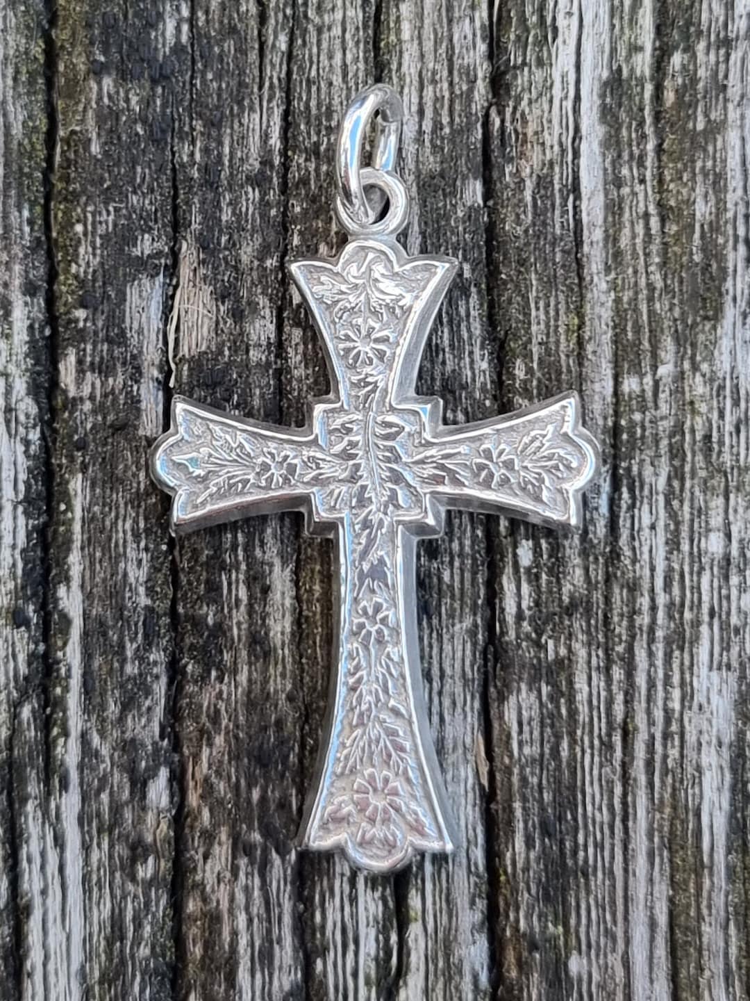 Stunning Vintage Sterling Silver Fern Leaf Flower Victorian Style Cross ...