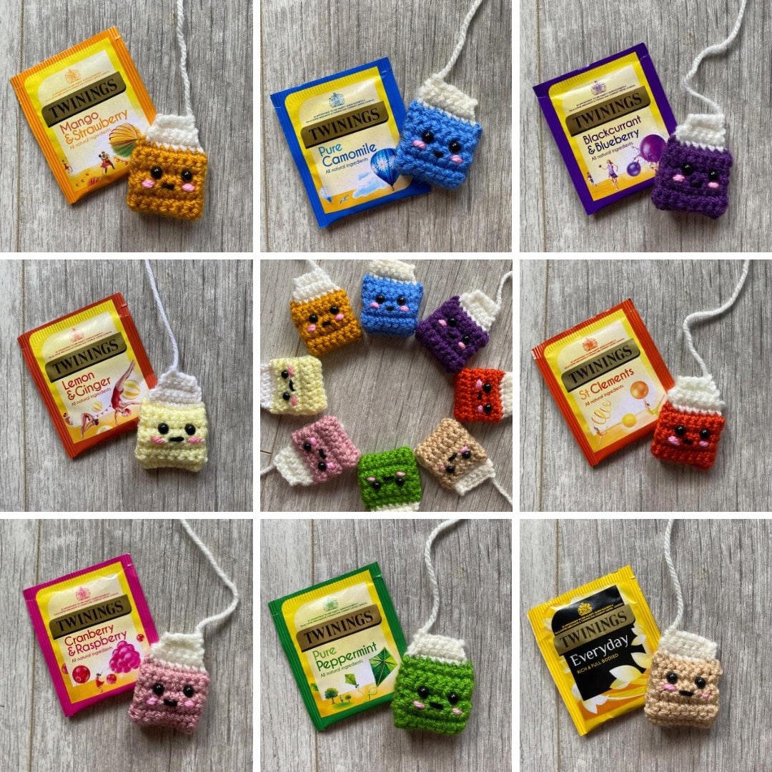 Handmade Crochet Tea Bag Gift Set Plush Keyring Bookmark Fun Cute ...