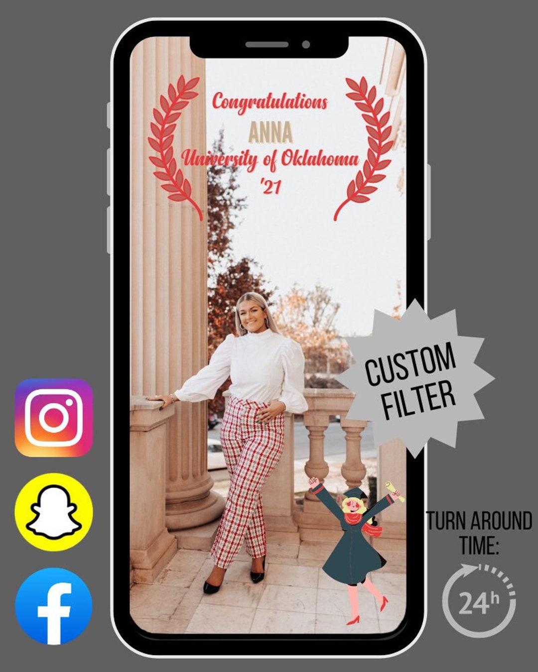 Custom Graduation Instagram, Snapchat, & Facebook Filter Birthday ...