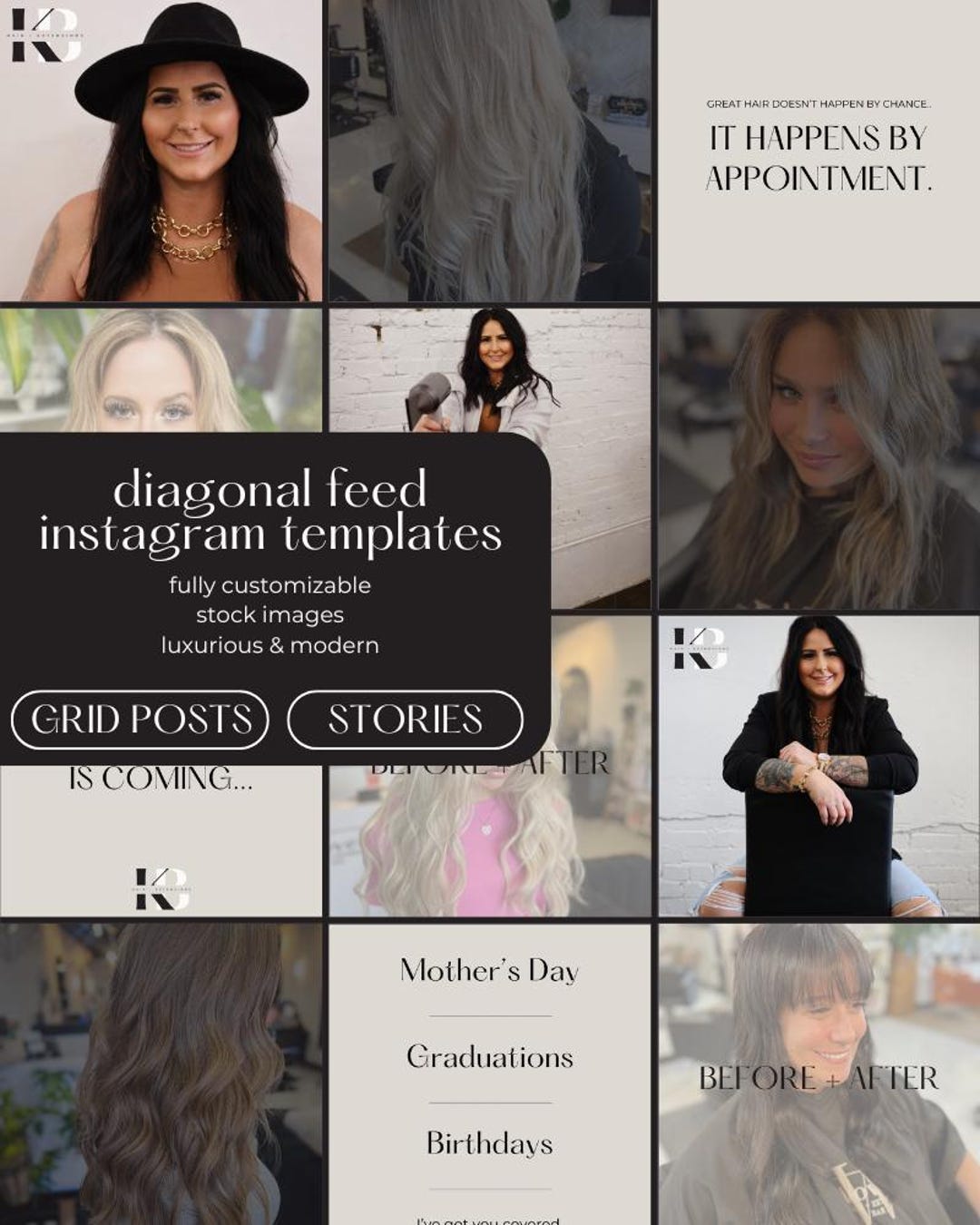 Diagonal Feed Instagram Templates With Matching Stories - Etsy