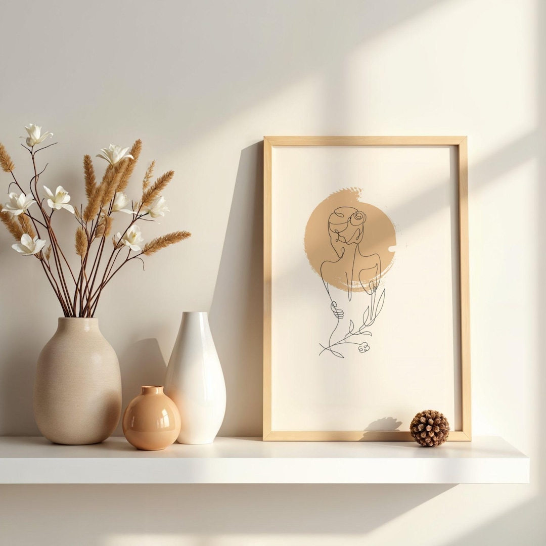 Minimalist Woman Line Art Print, Boho Female Back Illustration, Neutral ...
