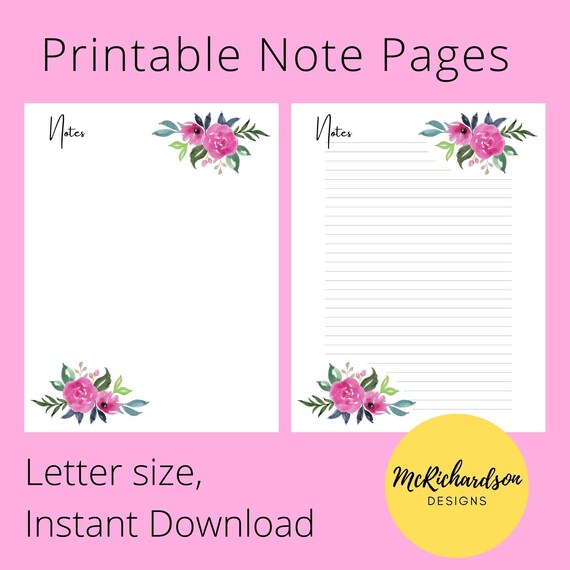 Printable Watercolor Flower Note Pages | Etsy