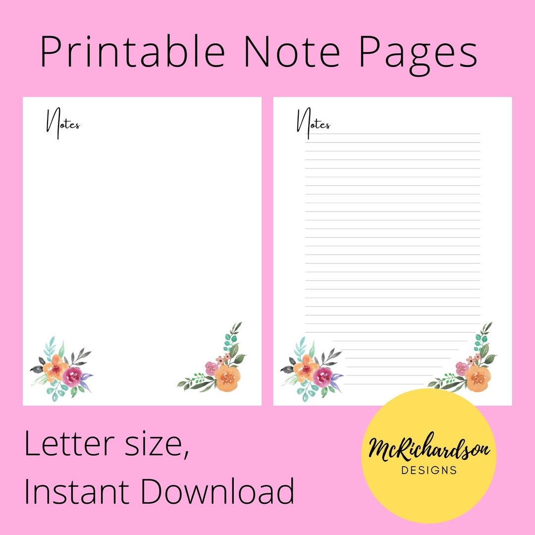 Printable Watercolor Flower Note Pages - Etsy
