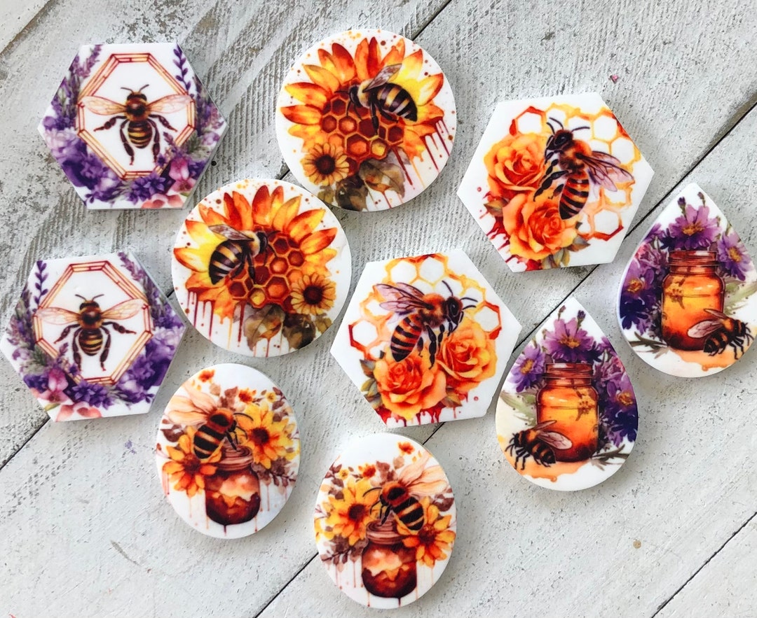 Watercolor Bee Cabochons, Acrylic Bundle Cabs, Bees, Honeycomb ...