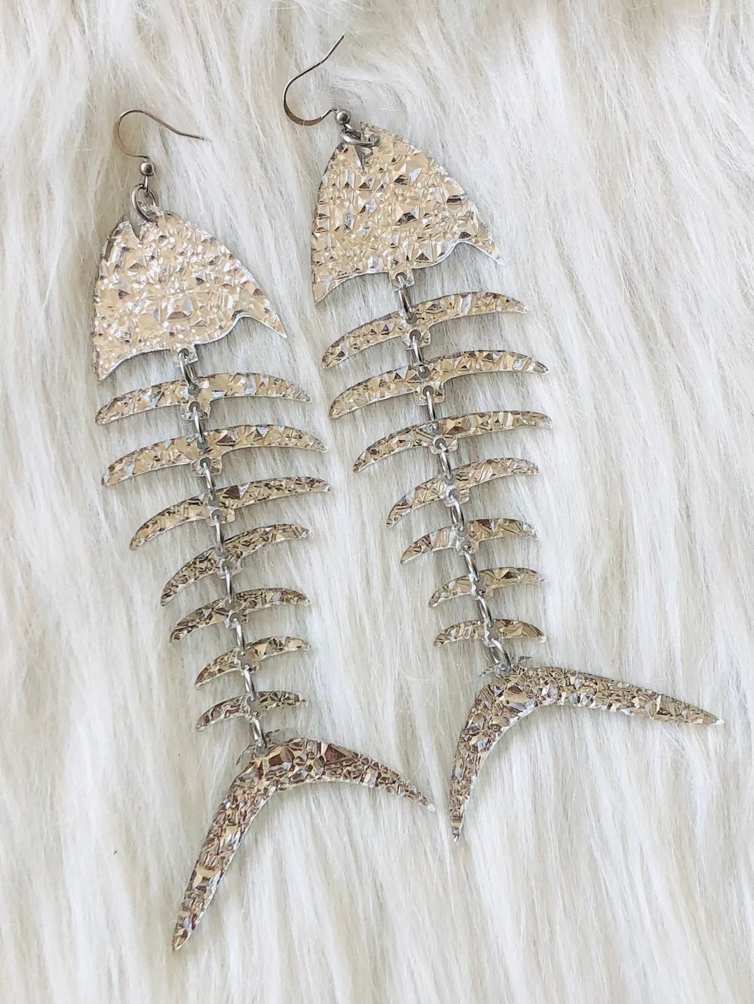 Fish Bone, Fish Skeleton, Earrings Dangle, Gift for Her, Textured ...