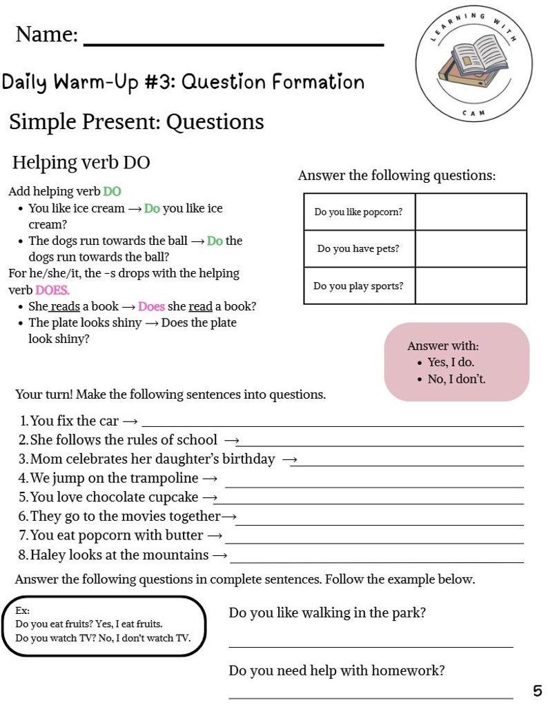 10 Days of ESL Grammar Warm-ups, B1 Level - Etsy