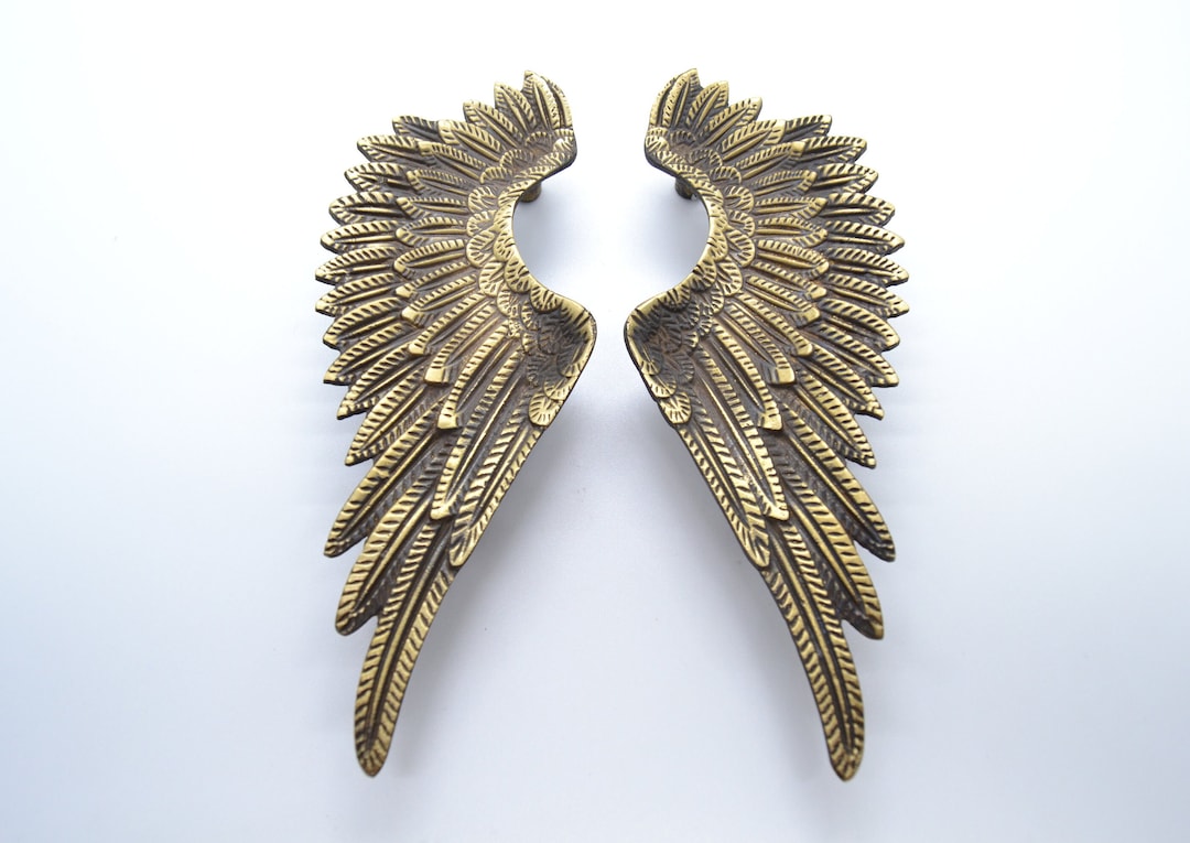 ANGEL WING HANDLE , Pair Brass Door Handle, Wardrobe Handle, Brass Door ...