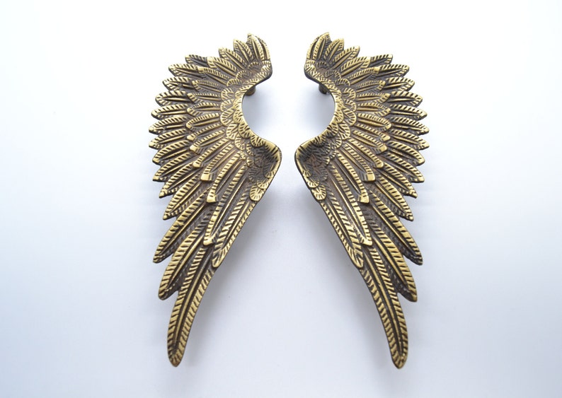 ANGEL WING HANDLE Pair Brass Door Handle Wardrobe Handle - Etsy